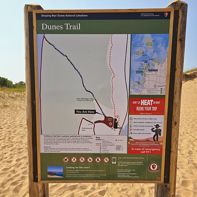 This trail map politely suggests you might die of heat exhaustion if unprepared, but the view will be worth it.
