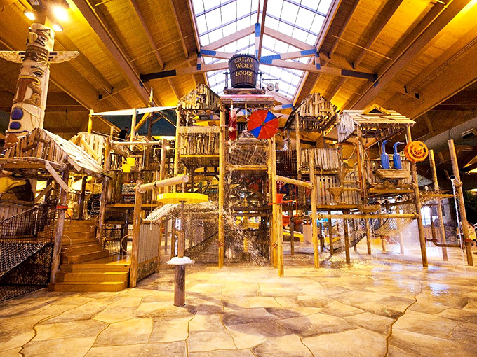 Pure joy captured mid-splash as inner tubes carry laughing riders through the twists and turns of Great Wolf's legendary water slides.