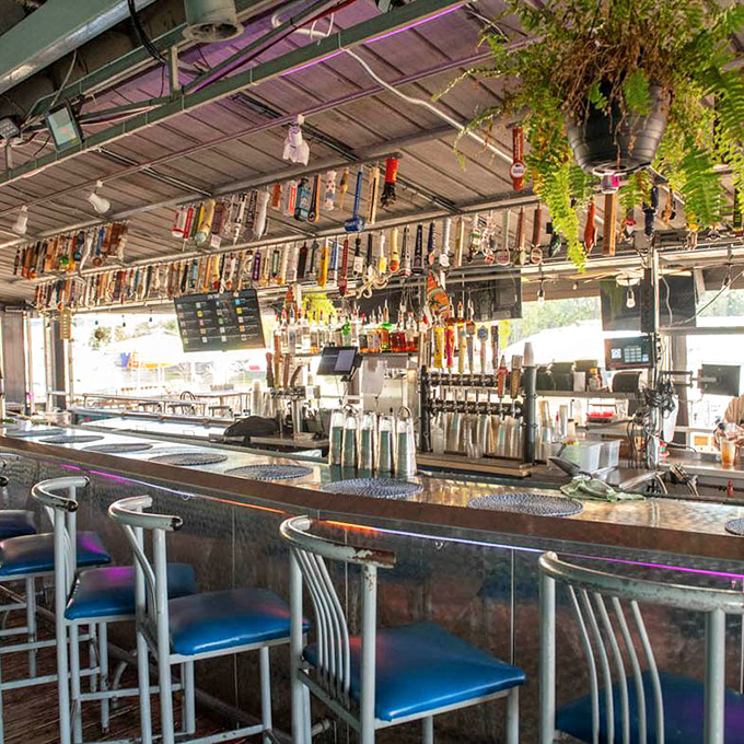 The bar beckons with promises of craft beers and creative cocktails, all served with a side of riverside relaxation.