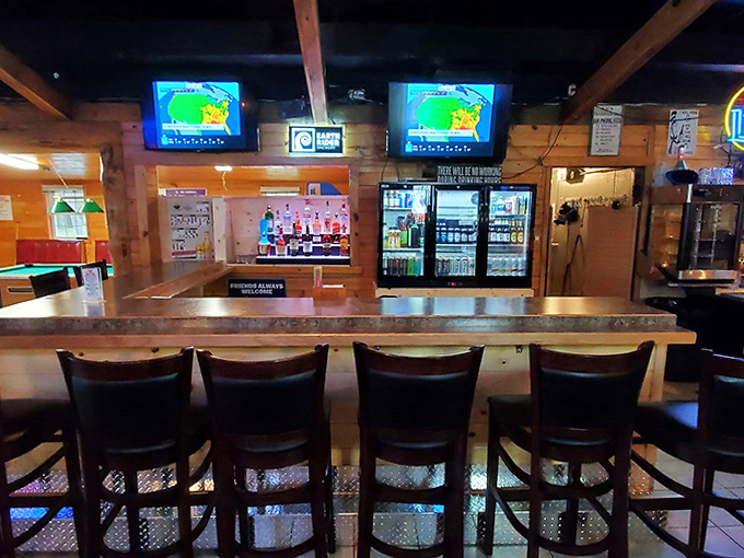 Every corner of the Woodtick Inn invites relaxation and camaraderie, from the comfortable booths to the well-worn bar stools. 