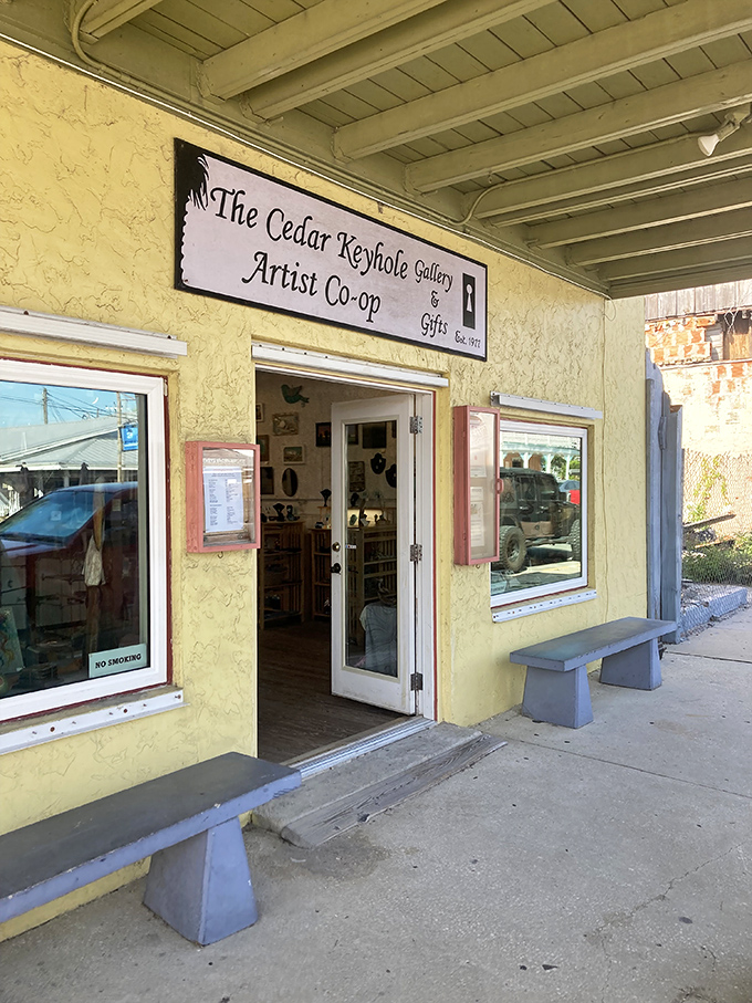 Cedar Keyhole Artists Co-op & Gallery showcases local talent in a sunshine-yellow building that's as cheerful as finding an extra clam in your chowder.