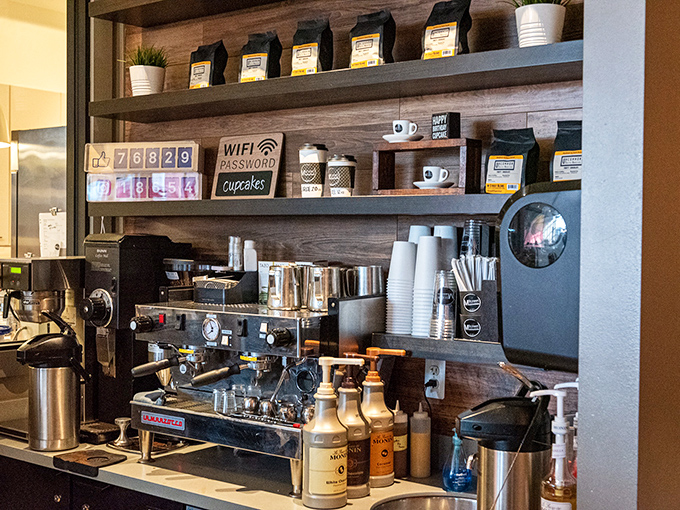 The coffee station stands ready to provide liquid fortification&mdash;because sometimes you need caffeine to help you make important decisions like "which milkshake flavor?"