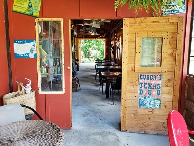 The dining area offers rustic charm without trying too hard – like your coolest friend's porch if that friend happened to smoke meat for a living.