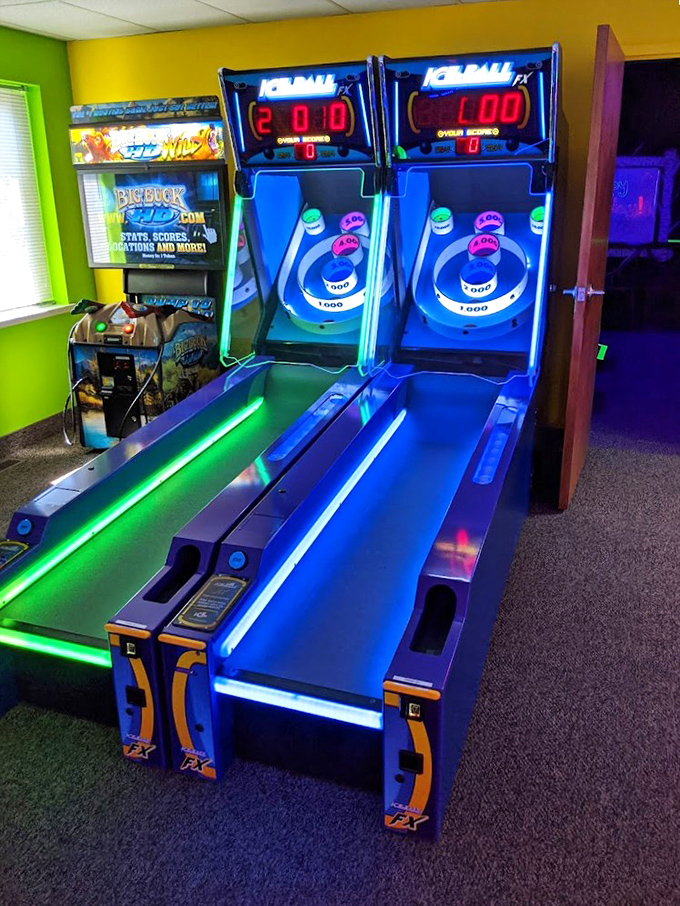 The satisfying rumble of wooden balls rolling up polished lanes – skee-ball remains the timeless arcade classic for all ages.