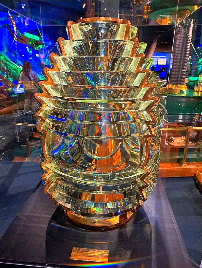 The museum's Fresnel lens display transforms ordinary light into a sailor's salvation&mdash;these precisely engineered glass beehives were technological marvels that saved countless lives.
