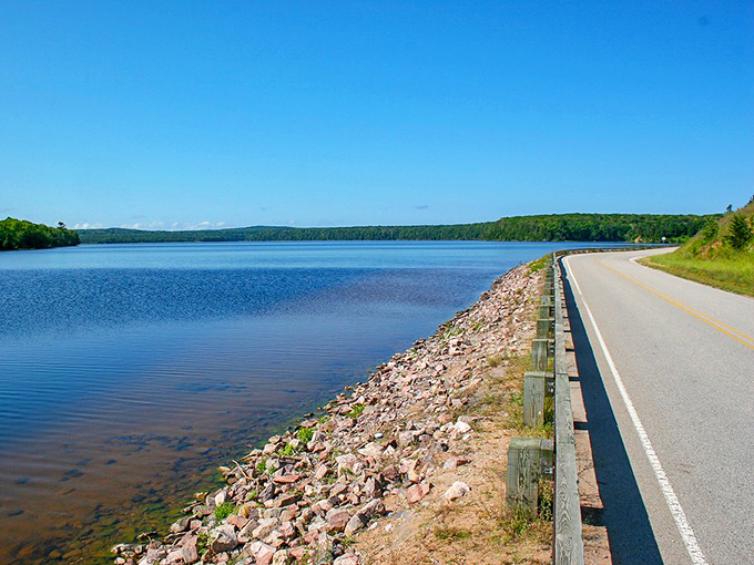 The perfect driving companion: Grand Sable's shoreline road offers views that make "are we there yet?" a forgotten phrase.