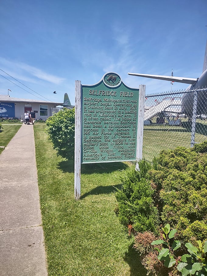 This historical marker grounds visitors in Selfridge's remarkable past, where aviation pioneers once pushed the boundaries of what humans could achieve in Michigan skies.
