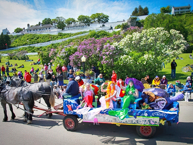 The Lilac Festival brings colorful celebration to the island each June, though some say the festivities attract spectators from multiple centuries.