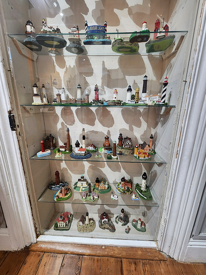 This charming collection of miniature lighthouses shows the diverse architectural styles that guided sailors home along America's varied coastlines.