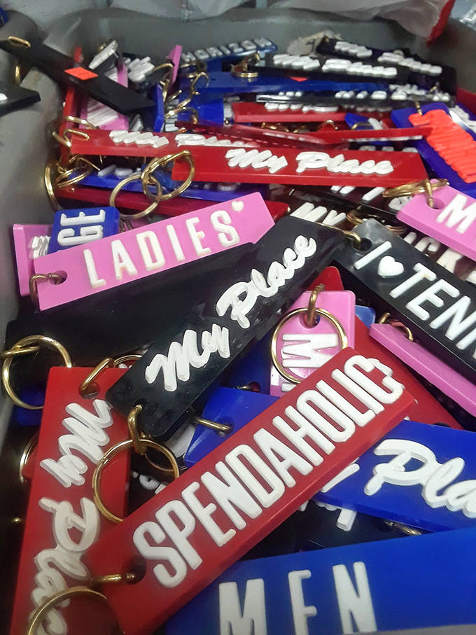 The keychain display offers a surprisingly personal touch among industrial surplus &ndash; claim your territory or announce your presence with plastic panache.