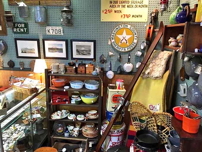 Every shelf tells a different decade's story – from vintage kitchenware to license plates that witnessed America's love affair with automobiles.