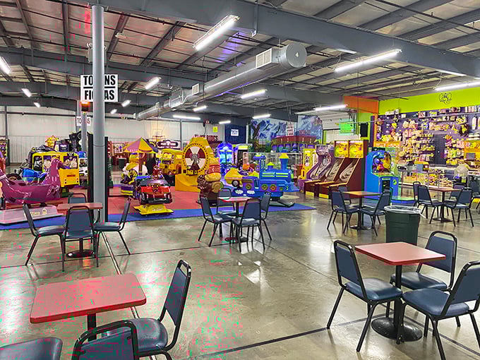 Kiddie carnival central, where flashing lights and arcade games create a paradise for the younger set between shopping adventures.