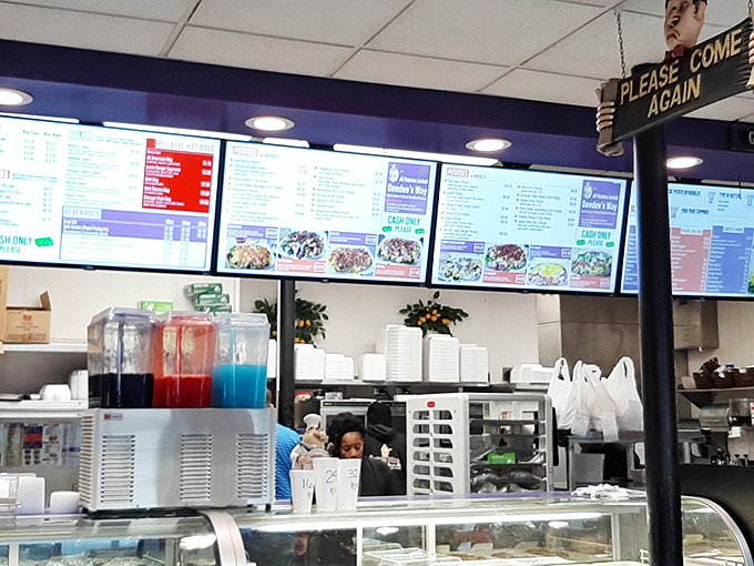 The ordering counter's menu boards display a dizzying array of options that might require several visits to fully explore the potato possibilities.
