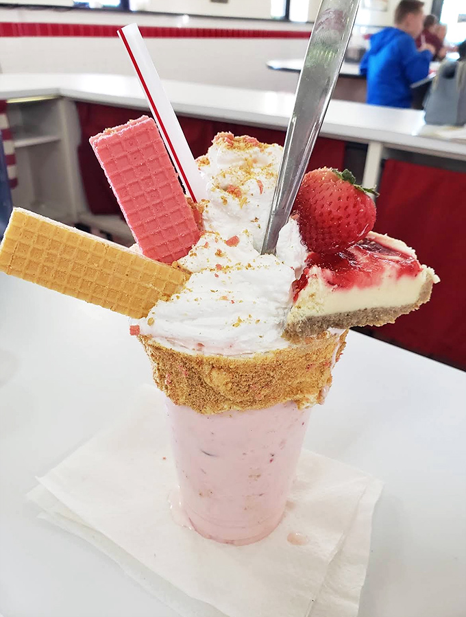 The strawberry cheesecake shake comes with actual cheesecake pieces &ndash; because drinking your dessert should never mean compromising.