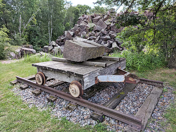 This vintage flat wagon once hauled massive granite blocks &ndash; now it hauls nothing but memories and photo opportunities.