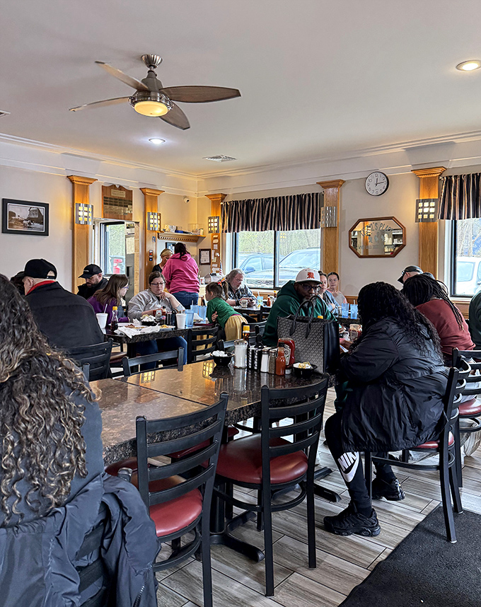 Weekend mornings bring a lively crowd united in their quest for exceptional breakfast in this castle-themed haven.