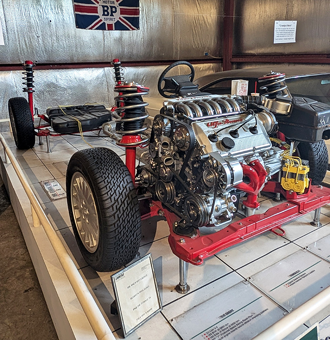 Engineering exposed: this Alfa Romeo chassis and suspension system reveals the beautiful bones beneath the automotive skin.