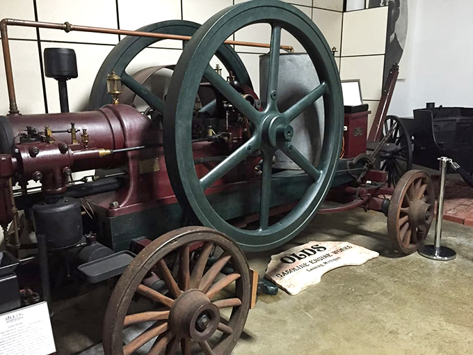 This massive stationary gasoline engine demonstrates the industrial roots of automotive power, when one cylinder could run an entire factory.