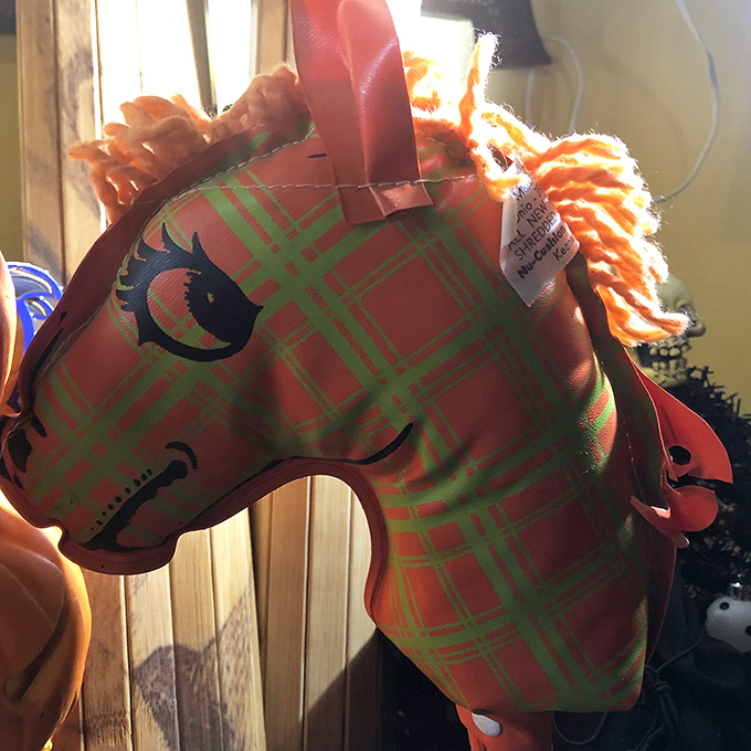 This plaid hobby horse with its knowing wink might just be the most cheerful item in the shop's eclectic collection.