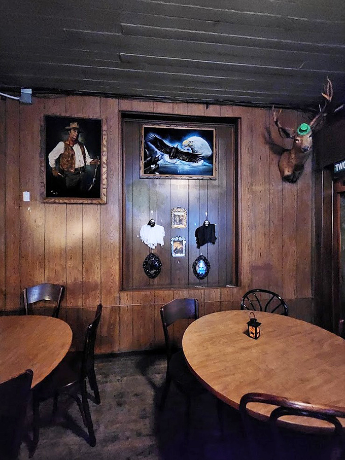 Vintage paintings and mounted deer heads watch over patrons &ndash; some say the eyes follow you across the room.