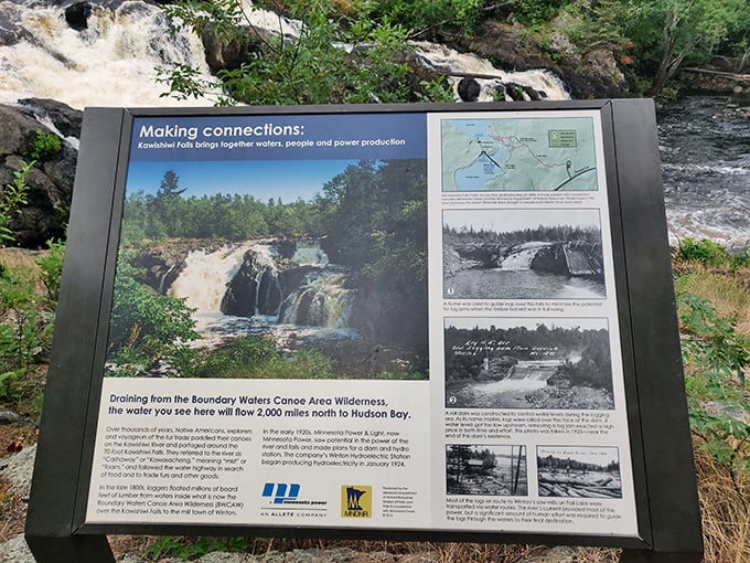 Stories etched in landscape &ndash; this informational marker reveals how water flowing here will travel 2,000 miles to Hudson Bay.