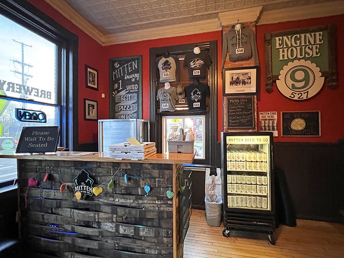 The merchandise counter offers the chance to take home a piece of The Mitten &ndash; though sadly, not their pizza oven or beer taps.