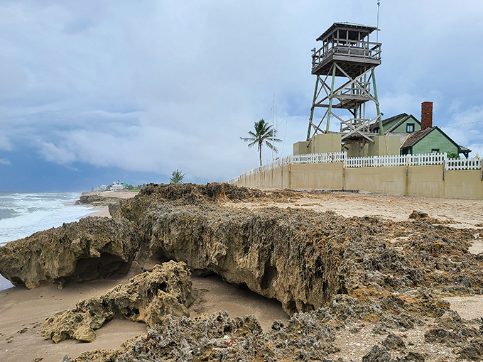 Treacherous rocky outcroppings explain why this location needed a lifesaving station &ndash; these same formations claimed countless ships over the centuries.