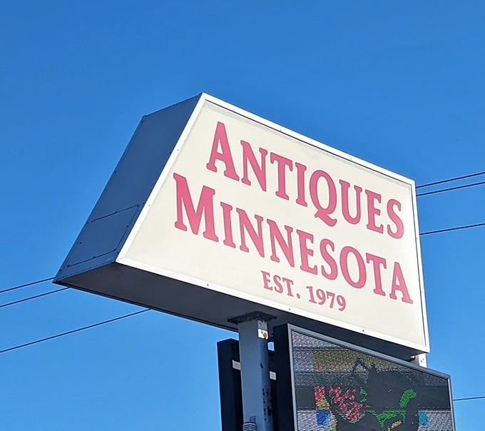 Simple signage announces the destination, reminding visitors that since the late 1970s, this warehouse has been Minnesota's answer to time travel without the DeLorean.