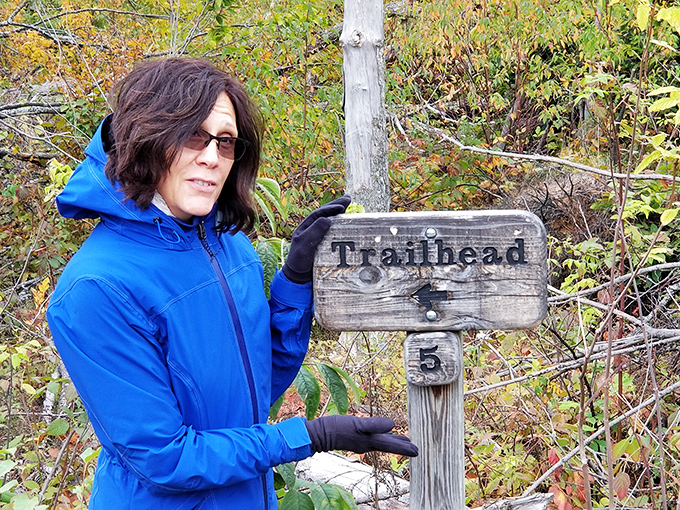 The trailhead sign &ndash; nature's version of "You are here" with just enough information to be helpful without spoiling the surprise.