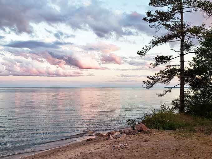 The perfect end to a Michigan day &ndash; a simple chair facing an extraordinary view as the sun dips below the horizon.