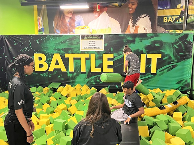 The foam pit battlefield &ndash; where friendly combat happens in a sea of squishy cubes that swallow competitors whole.