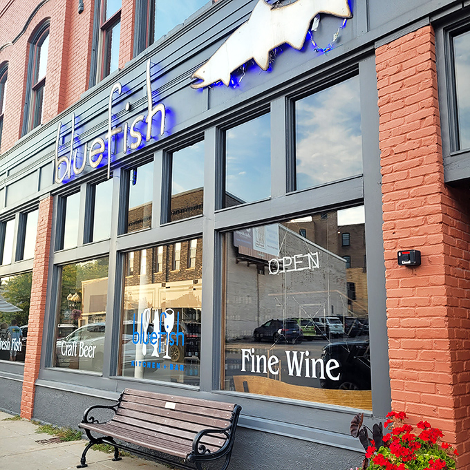 Bluefish Kitchen + Bar combines historic architecture with contemporary cuisine, serving fresh Great Lakes catches in a stylishly renovated space.