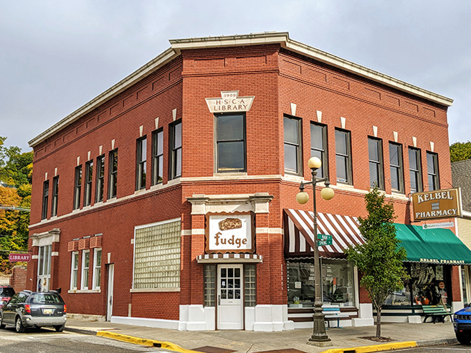 The old library building now houses sweet temptations, proving that in Harbor Springs, even historic preservation comes with a side of fudge.
