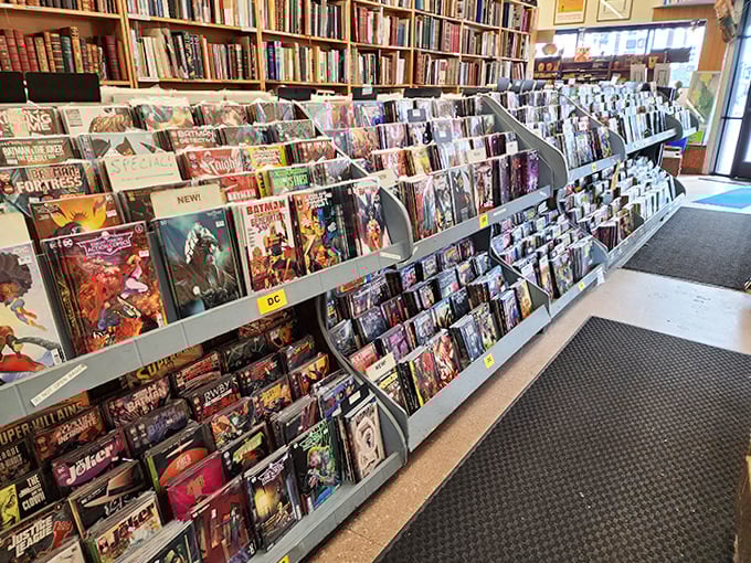 The comic section isn't just for Sunday papers. These carefully curated displays showcase sequential art from mainstream to underground masterpieces.