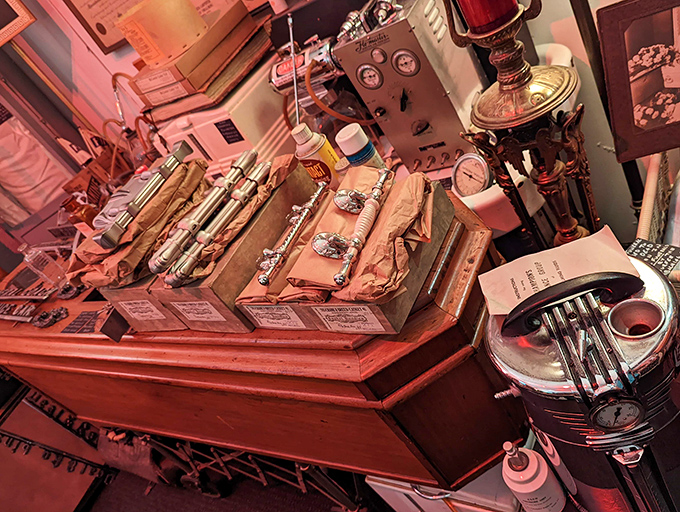 The vintage embalming station looks like what would happen if a 1950s kitchen designer got a very unusual commission.