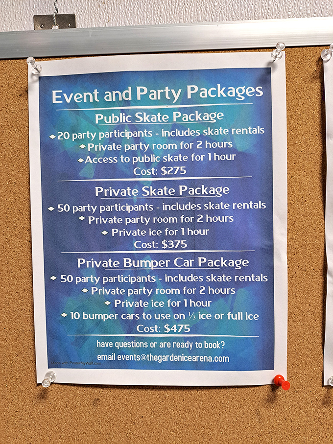 Party package information displayed for those looking to celebrate special occasions with a unique ice experience.