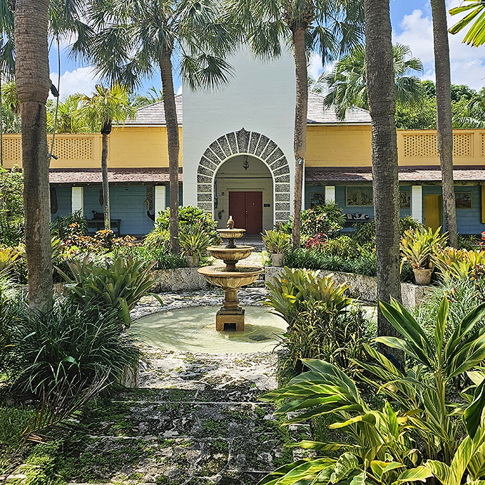 This courtyard garden blends Mediterranean inspiration with tropical flair &ndash; a fountain bubbling at its heart like liquid sunshine.