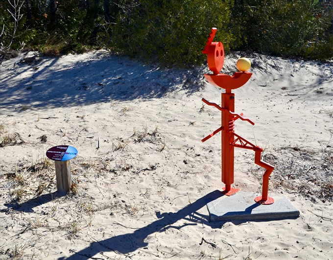 "Greetings From the Red Planet" brings a splash of Martian color to the sandy landscape &ndash; playful, bright, and utterly unexpected.