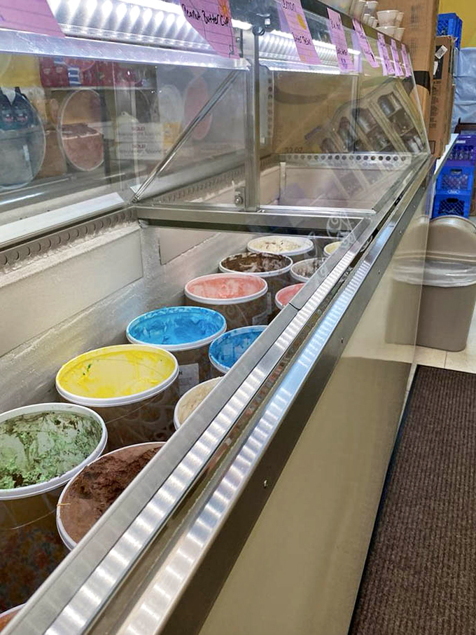 A rainbow of frozen possibilities awaits behind glass &ndash; each tub a different journey for your taste buds to embark upon.