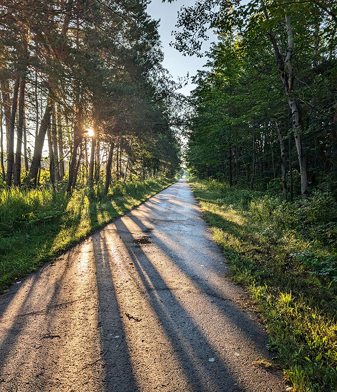 Golden hour transforms the Iron Belle Trailhead into something magical, where shadows stretch long and possibilities seem endless.