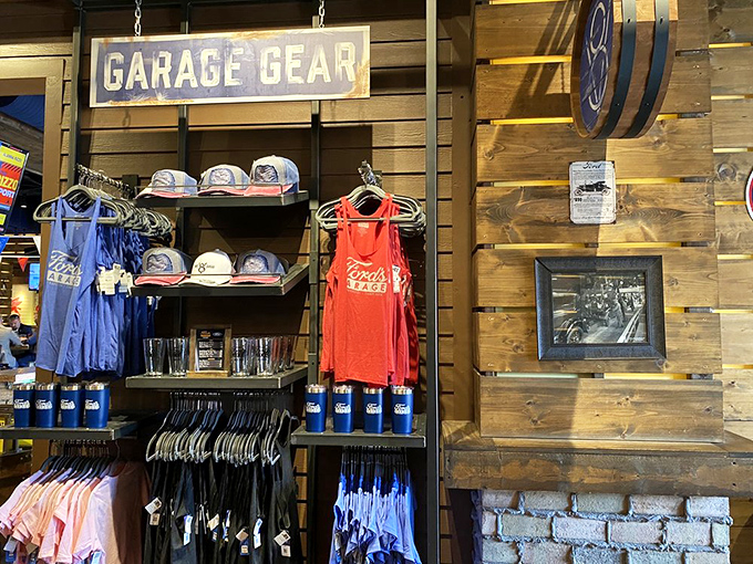 Ford enthusiasts can take home more than leftovers with the "Garage Gear" shop offering branded merchandise that keeps the experience alive long after the meal ends.