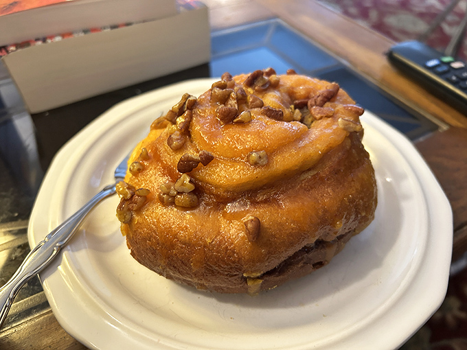 This isn't just breakfast &ndash; it's an event. Caramelized pecans crown this spiral of perfection that demands to be savored slowly, preferably with strong coffee.