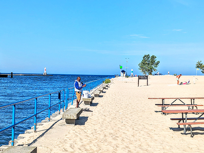 Shoreline serenity &ndash; where fishing becomes meditation and patience is occasionally rewarded with something worth bragging about later.