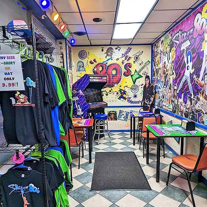 The retro arcade corner lets you battle digital villains while waiting for your pizza &ndash; just like the good old days, minus fishing for quarters in your parachute pants.