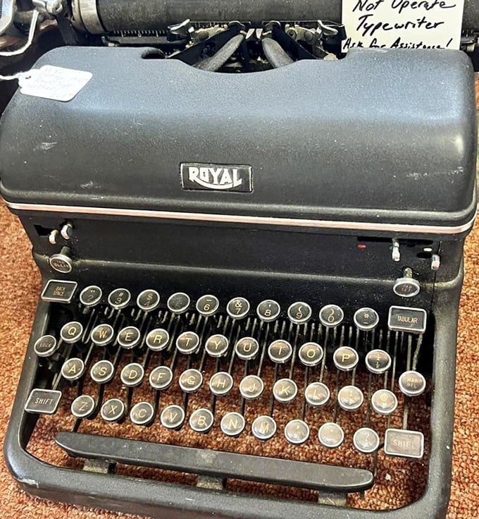 "Not Operable Typewriter" warns the sign, but collectors aren't buying it to write the Great American Novel anyway.