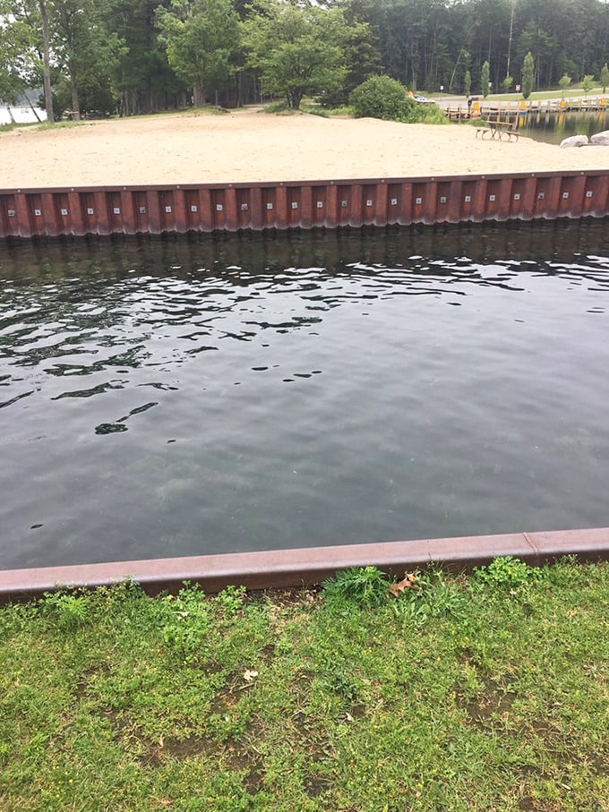 Beach day perfection: Sandy shores and gradually sloping entry seawall make this lake ideal for boats and swimmers of all ages and abilities.