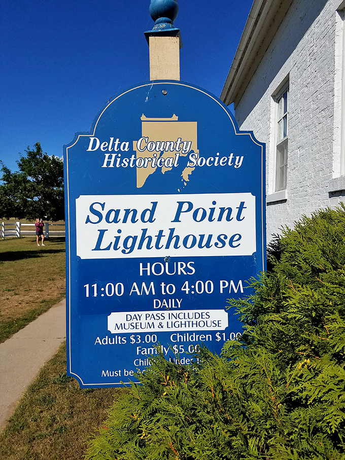 The sign promises museum and lighthouse access for less than the cost of a fancy coffee &ndash; history's greatest bargain.