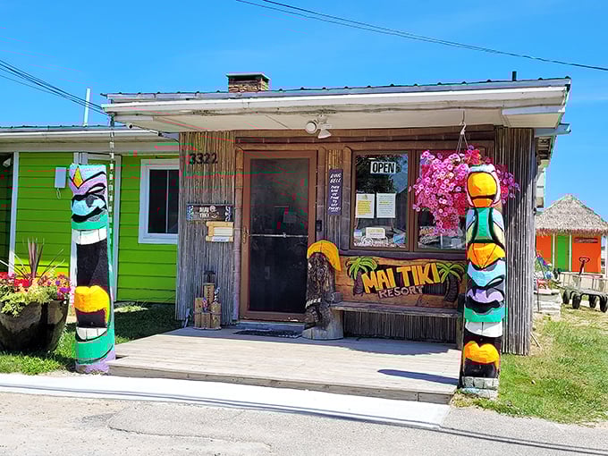 The Mai Tiki welcome center stands ready to transport visitors from Michigan reality to island-inspired fantasy.