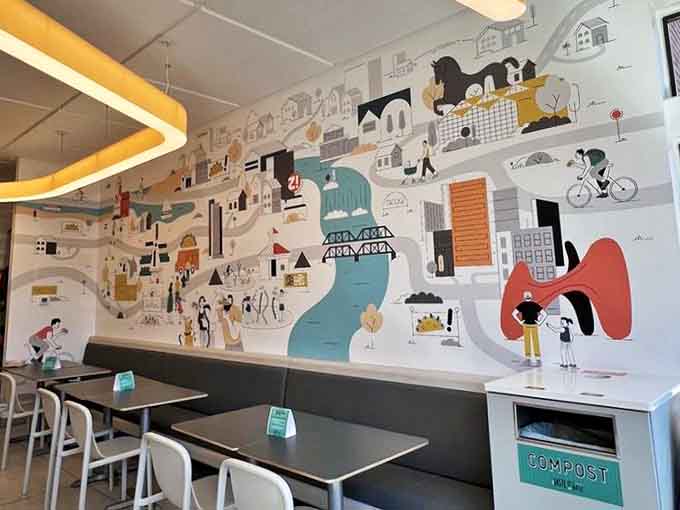 The playful mural tells stories within stories &ndash; a whimsical backdrop that rewards repeat visits with new details you missed the first time around.