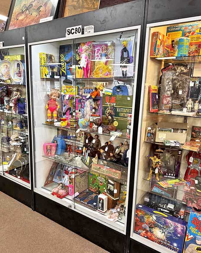 Childhood memories preserved behind glass &ndash; vintage toys and collectibles that transport adults back to Saturday morning cartoon bliss.